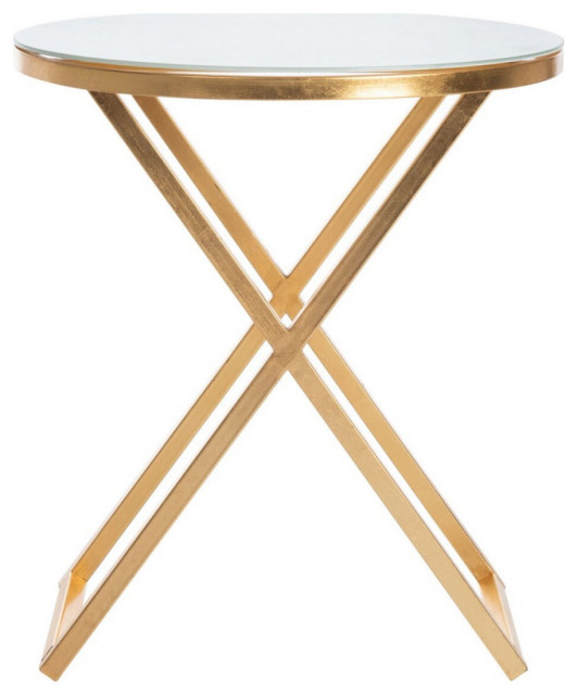 Luca Round Top Accent Table Gold/White - Contemporary - Side Tables And ...