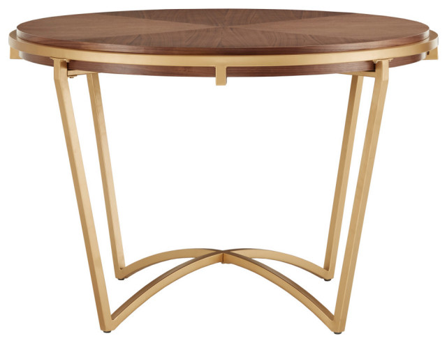 Shelley Natural Wood and Gold Metal Dining Set, 5 Piece Set ...