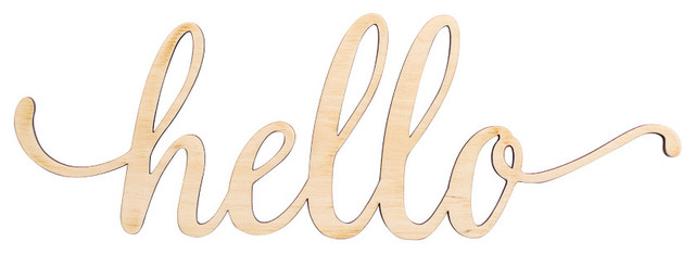 Script Hello Wood Sign, 12"x4" - Contemporary - Novelty Signs - by ...