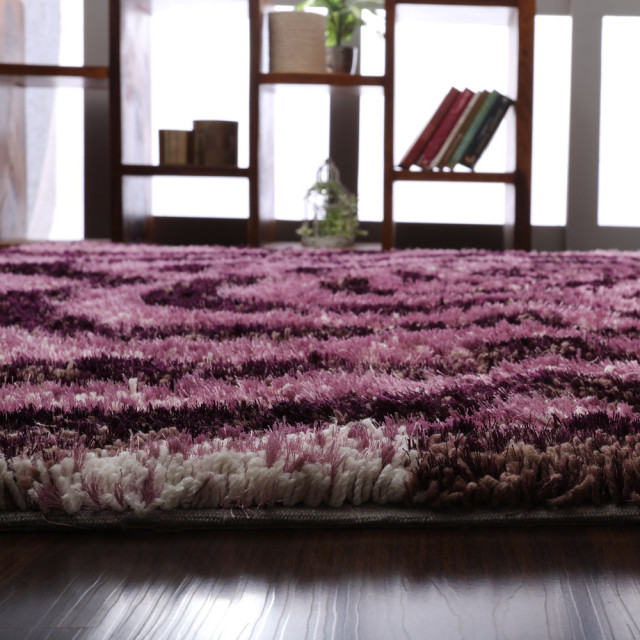 Hand Tufted Shag Polyester Area Rug Floral Purple, [Rectangle] 5'x8 ...