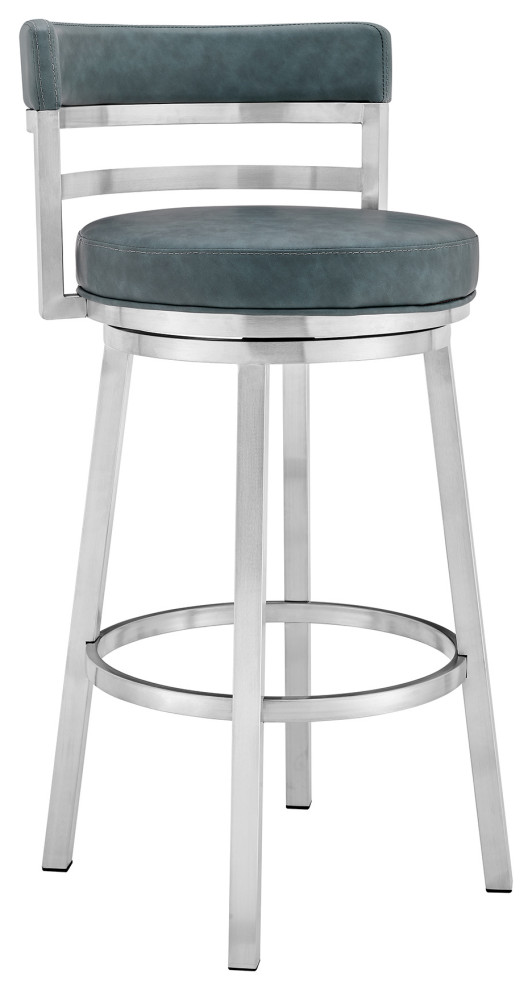Titana 30" Bar Height Swivel Blue Faux Leather Bar Stool - Contemporary ...