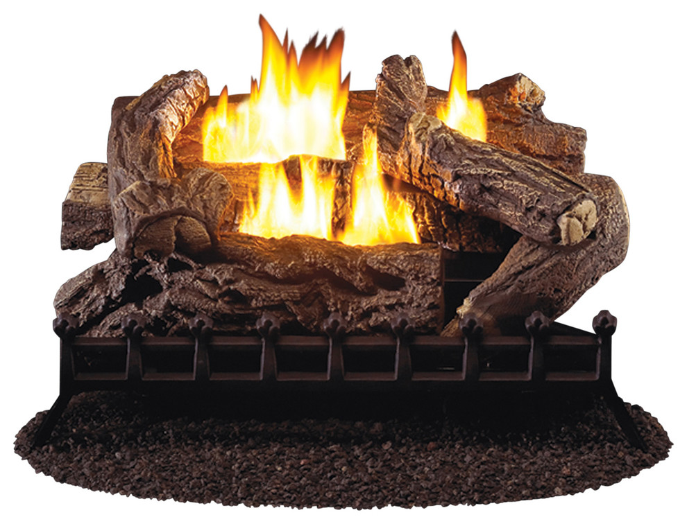 30" Ventless Natural Gas Log Set, 40,000 BTU - Rustic - Fire Pit ...