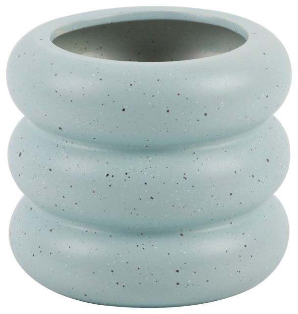 6" Ceramic Ribbed Pot Speckle Blue - Contemporary - Indoor Pots And ...