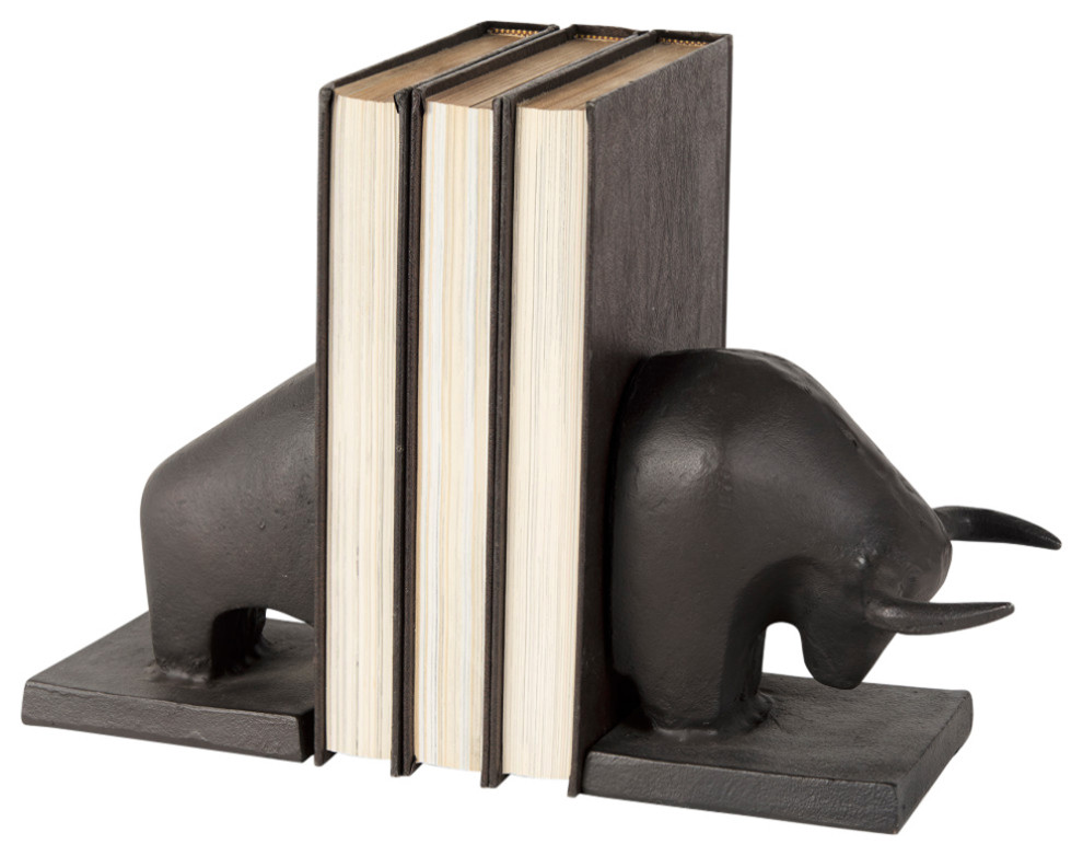 Tauro III, 2-Piece Set, 10Lx5W Black Cast Aluminum Raging Bull Bookends ...