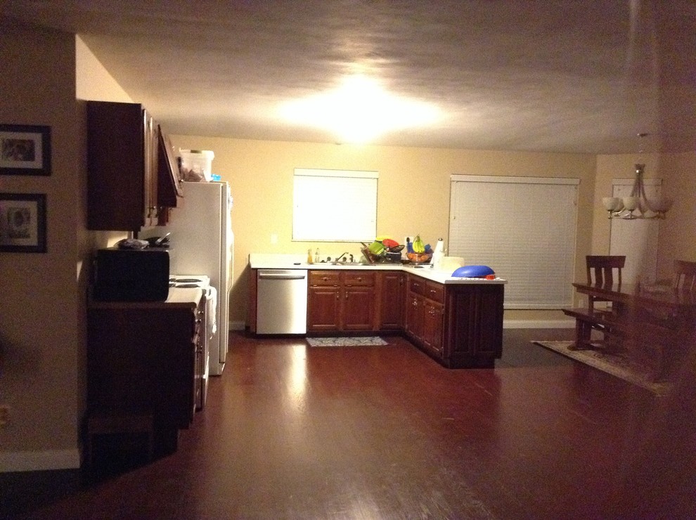 Kitchen trouble: 2 walls, no corners...how can we best use our space?