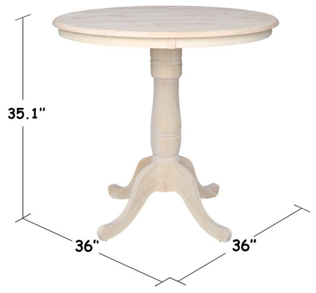 Traditional Counter Dining Table, Wide Circular Top & Pedestal Base ...