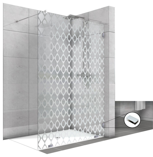 Fixed Glass Shower Screen with Sandblasted Design, 37-1/2" X 75" - Contemporary - Shower Doors ...