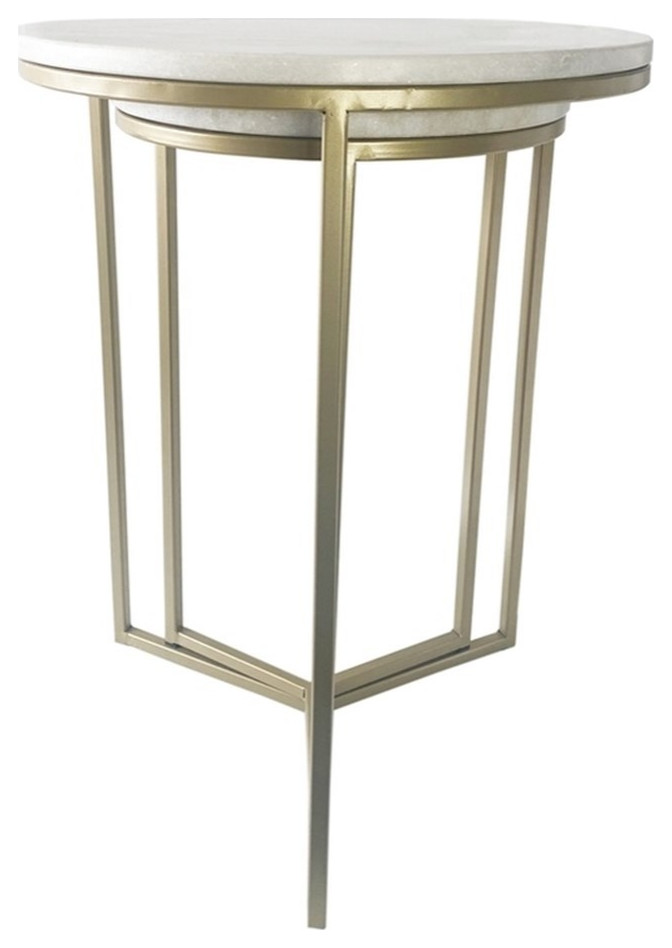 HomeRoots 'Set of Two Wide White Marble and Gold Geo Tri Nesting End ...