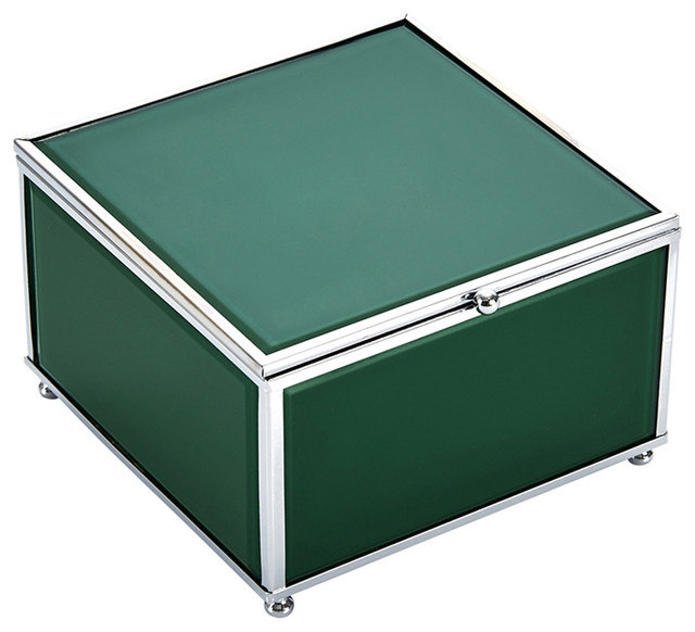 Stylish Square Wood And Glass Storage Box, Green - Contemporary ...