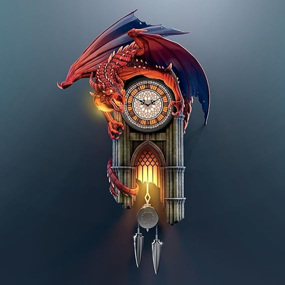 Sculptural Dragon Wall Clock with Gothic Cathedral Case Lights Up and ...