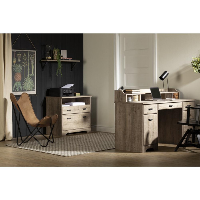 Versa Computer Office Desk with Power Bar, Weathered Oak - Farmhouse ...