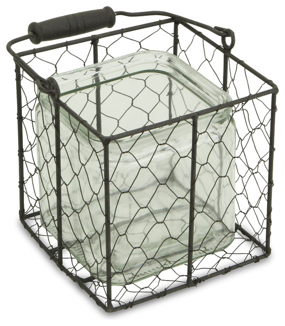 Square Wire Basket With Glass Jar, Brown, Large, Large - Industrial ...