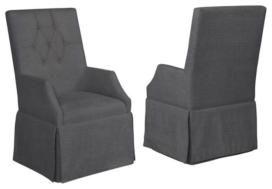 Gray Linen Fabric Dining Arm Skirt Chairs with Tufted Seat Backs (Set of 2) - Transitional ...