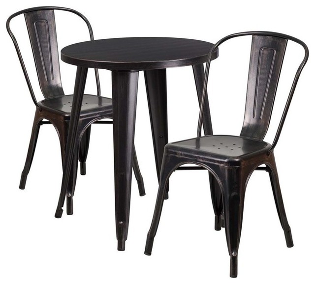 Bowery Hill 3 Piece 24" Round Metal Patio Bistro Set in Black Gold ...
