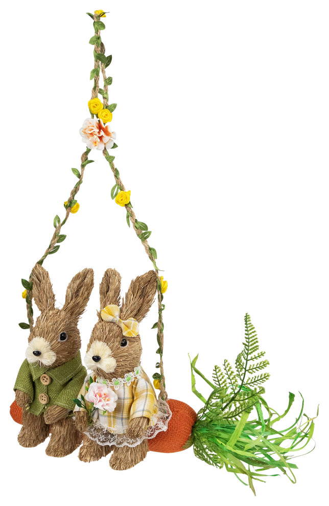 Rabbits on Carrot-Shaped Swing Easter Hanging Decoration 17" - Modern ...