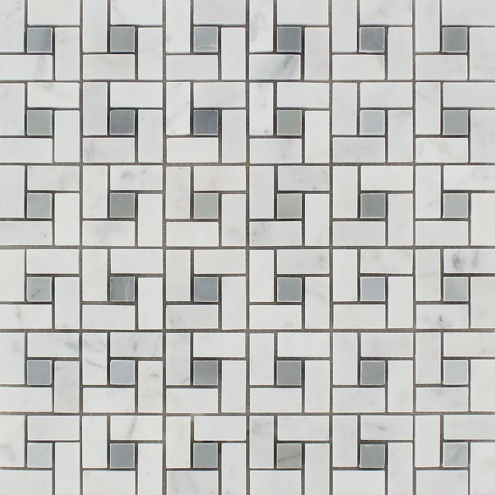 Carrara Rome Polished Mini Pinwheel Mosaic ( With Blue-Gray Dots), 10 ...