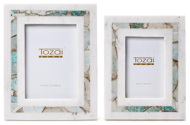 Tozai Amazonite Inlay Set of 2 White Marble Photo Frames - Contemporary ...