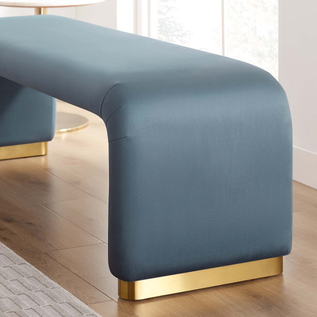 Koda Performance Velvet Waterfall Long Bench - Brass Cadet Blue ...