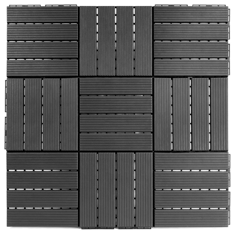 Straight Groove Dark Grey Interlocking Deck Tiles - Modern - Deck Tiles ...