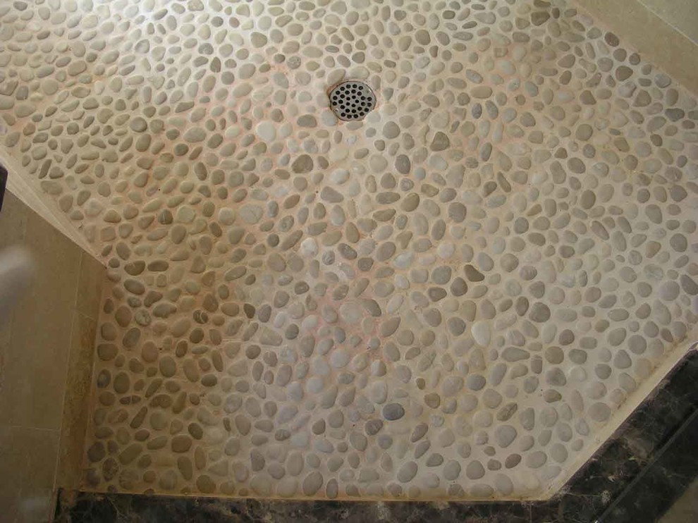 pebble floor grout discoloration