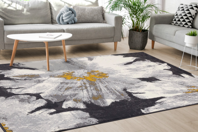 Florence Collection Grey Yellow Floral Rug, 4'7"x6'7" - Contemporary ...