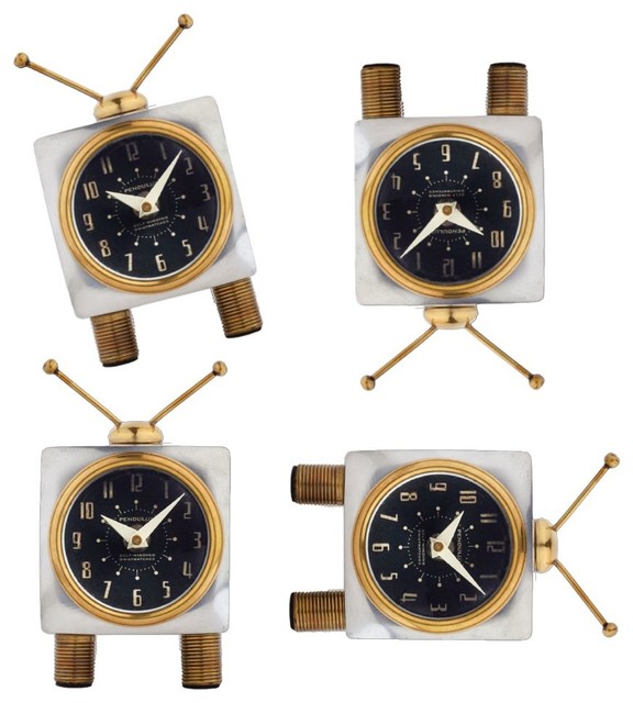 Retro Mid Century Modern TV Table Wall Clock Set 4, Desk Television ...