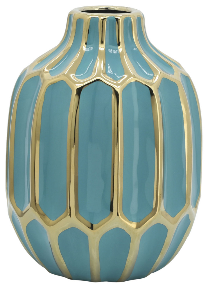 Turquoise/gold Ceramic Vase 8" - Contemporary - Vases - by Beyond ...
