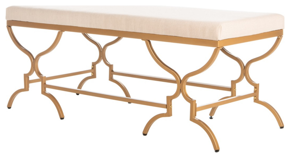 Contemporary Glam Bench with Beige Upholstery and Unique Gold Base ...