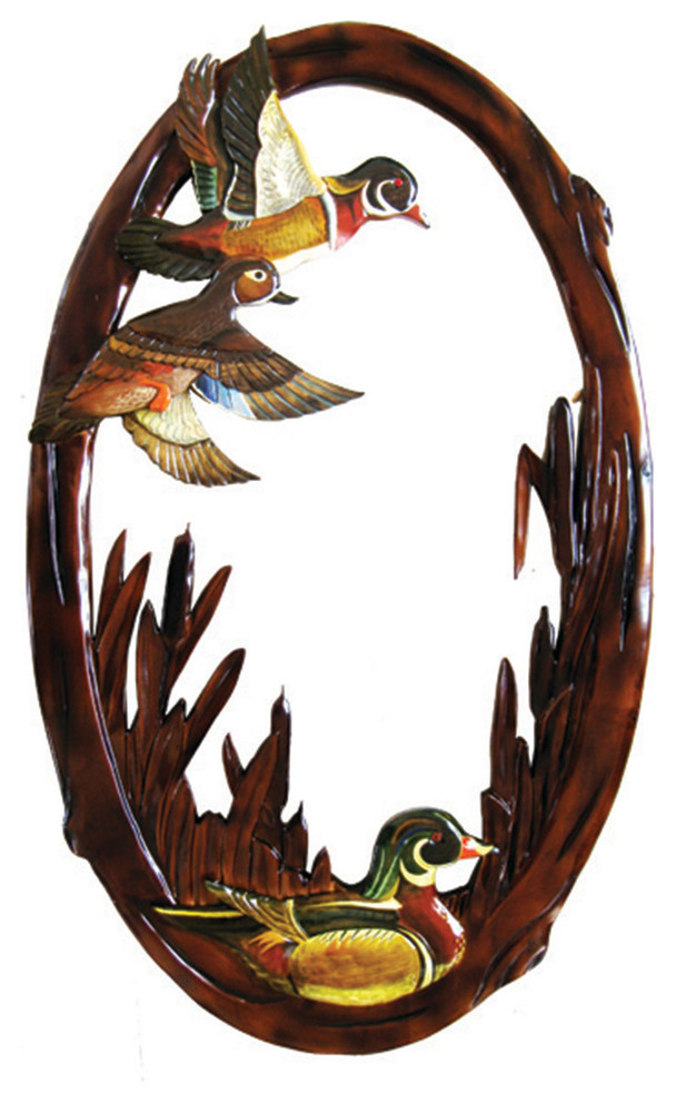 Flying Duck Hand Crafted Intarsia Wood Art Wall Mirror 24 X 39 X 2 ...