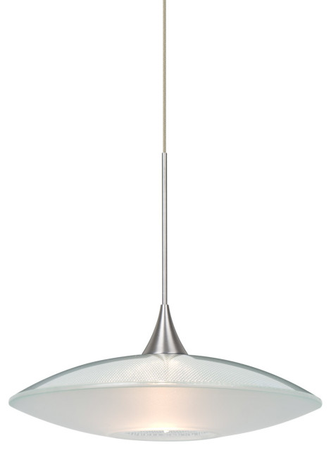 Spazio 1 Light Pendant, Satin Nickel, LED, Clear with Frost Glass ...
