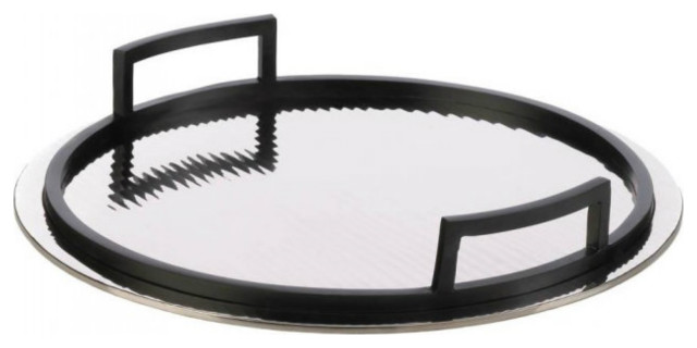 Rippled Mirrored Aluminum Serving Tray, Circle - Transitional - Serving ...