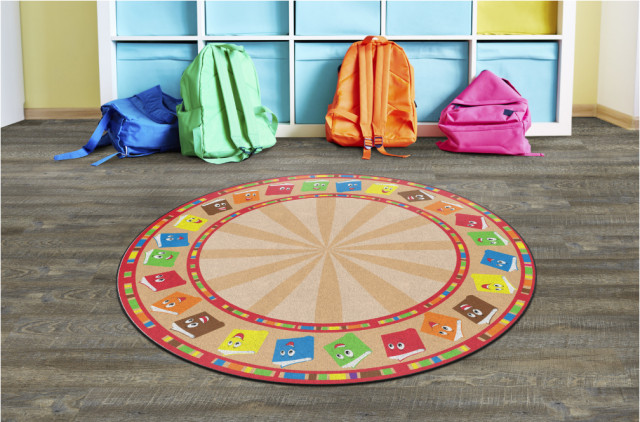 Flagship Carpets FE337-85A 6' Circle Time Books Calm Educational Rug ...