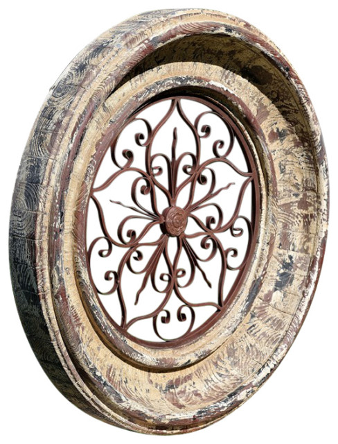 Round Wood Wall Frame With Iron Decor - Farmhouse - Wall Accents - by ...