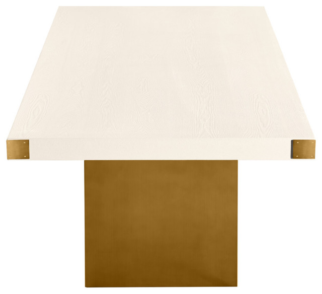 Selena Ash Dining Table, 90" Long Wooden Dining Table, Gold Brass Base ...