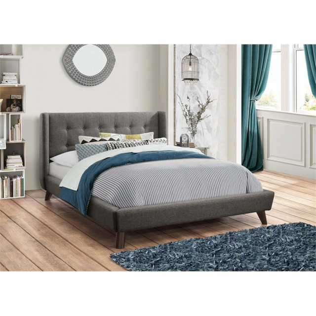 Pemberly Row Button Tufted Fabric Upholstered Eastern King Bed Gray ...