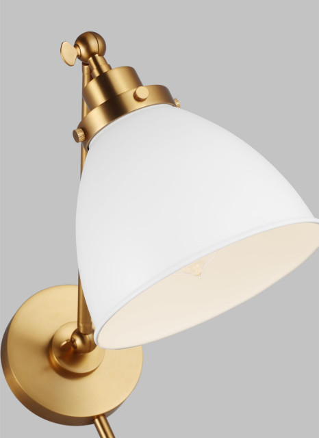 Wellfleet Single Arm Dome Task Sconce, Matte White and Burnished Brass ...