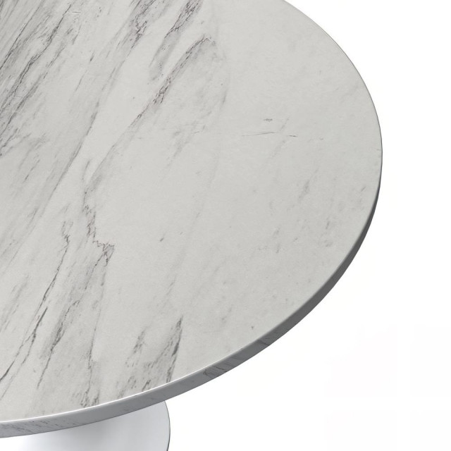 48 Round Dining Table, White Base with Laminated White Marbleized Top ...