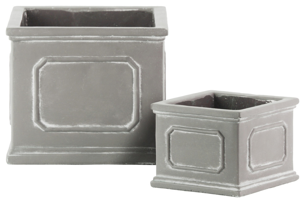 Cement Square Planter Box, Painted Finish, Set of 2, Gray - Farmhouse ...