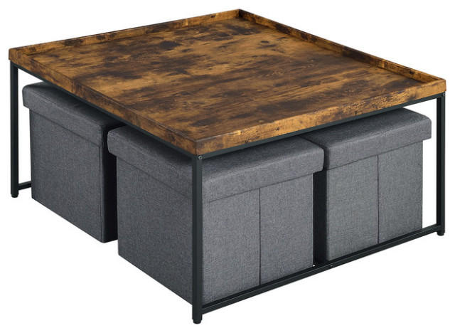 Vinny Wood Grain 5-Piece Coffee Table Set With Raised Edges ...