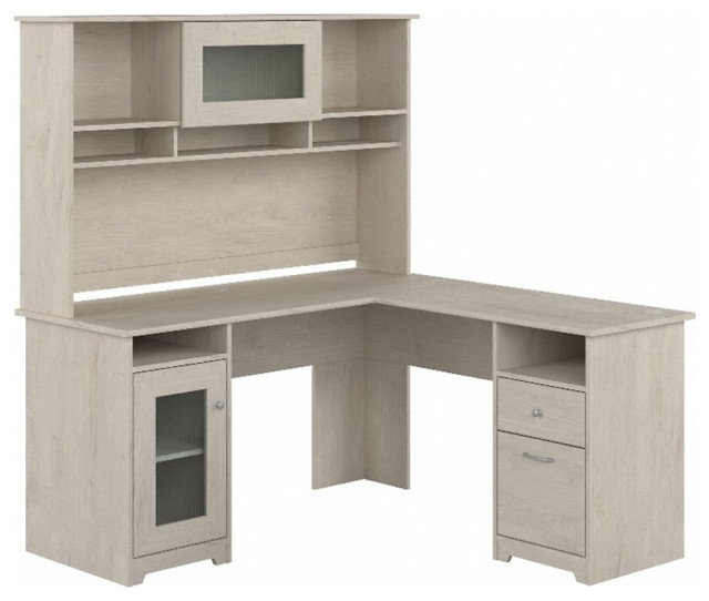 Pemberly Row L Shaped Computer Desk with Hutch in White Oak ...