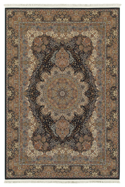 Mackenzie Intricate Medallion Dark Blue/ Multi Fringed Area Rug, 3'10 ...