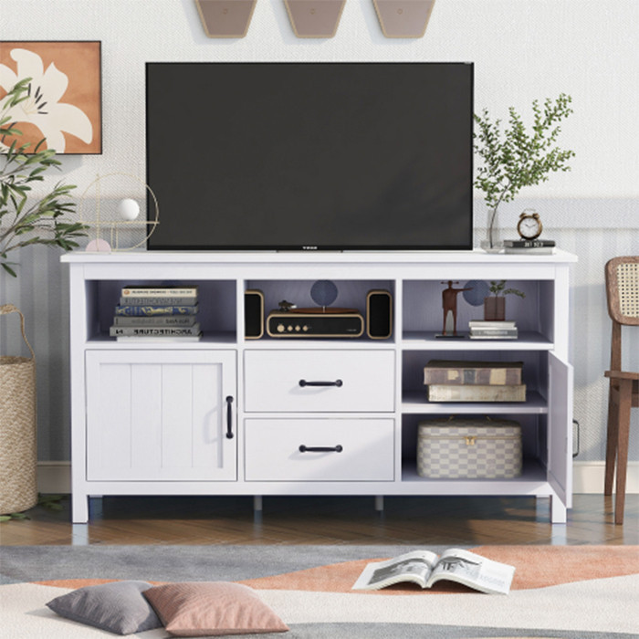 2 Doors and 2 Drawers TV Stand Open Style Cabinet living room Sideboard ...