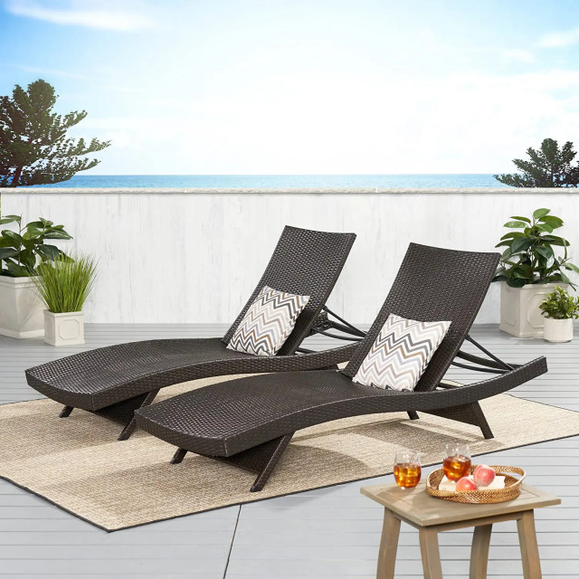 Set of 2 Patio Chaise Lounge, Curved Design With Adjustable Backrest ...