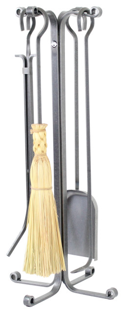 Handcrafted Rolled Eye 4 Pc Fireplace Tool Set w Base & 4 Tools ...