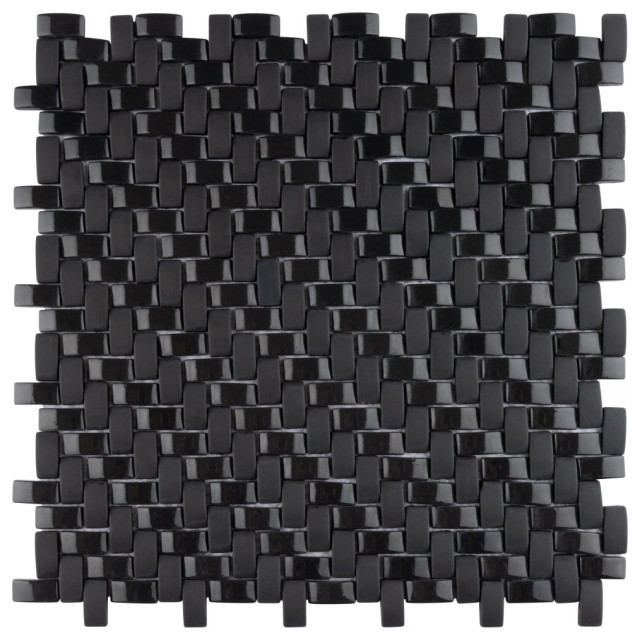 Expressions Weave Black Glass Floor and Wall Tile - Contemporary ...