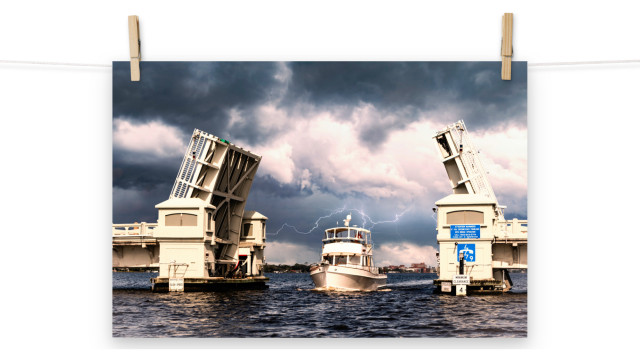 Beach Art Wall: Stormy Drawbridge Boat Landscape Photo Unframed - Beach ...