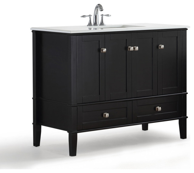 Chelsea 42" Bath Vanity, Midnight Black With White Engineered Quartz ...