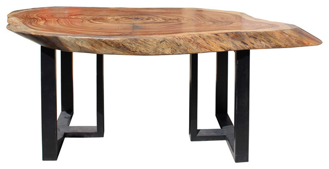 Raw Wood Plank Uneven Shape Metal Base Desk Table cs2713 - Industrial ...