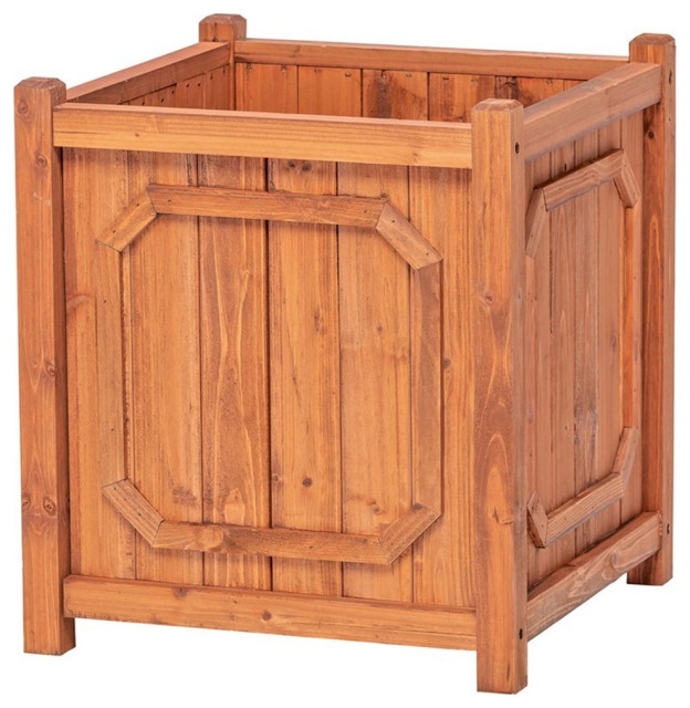 Leisure Season Manchester Square Wood Planter in Medium Brown ...