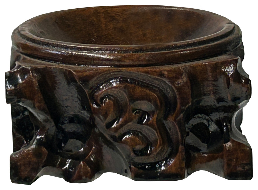 2.5" Dark Brown Wood Carving Hollow Circular Table Top Stand Riser ...